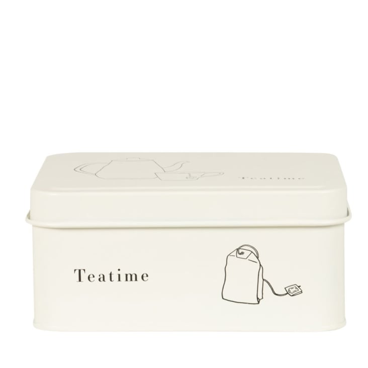 Tee-Dose aus ecrufarbenem Metall mit schwarzem Strichdesign INES ...