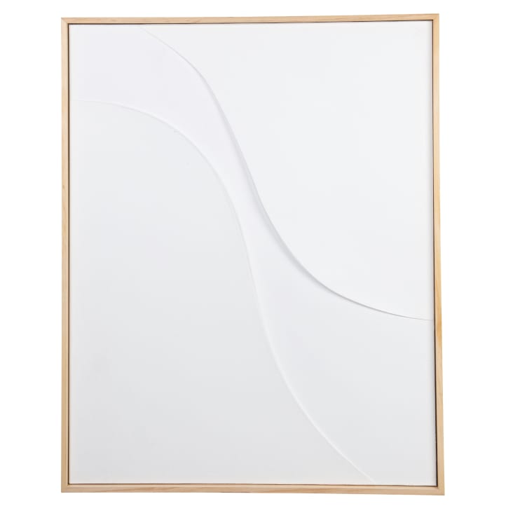 Toile abstraite blanche en relief et cadre en bois de pin 56x70 Oerne ...
