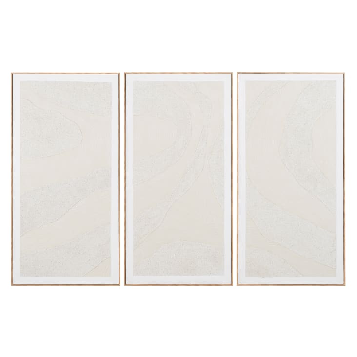 Toiles triptyques peintes beiges et blanches 170x112 Guillemette ...