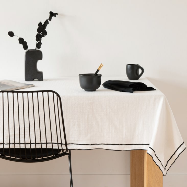 Tovaglia in garza di cotone bianco con bombo nero 150x250 Newark ...