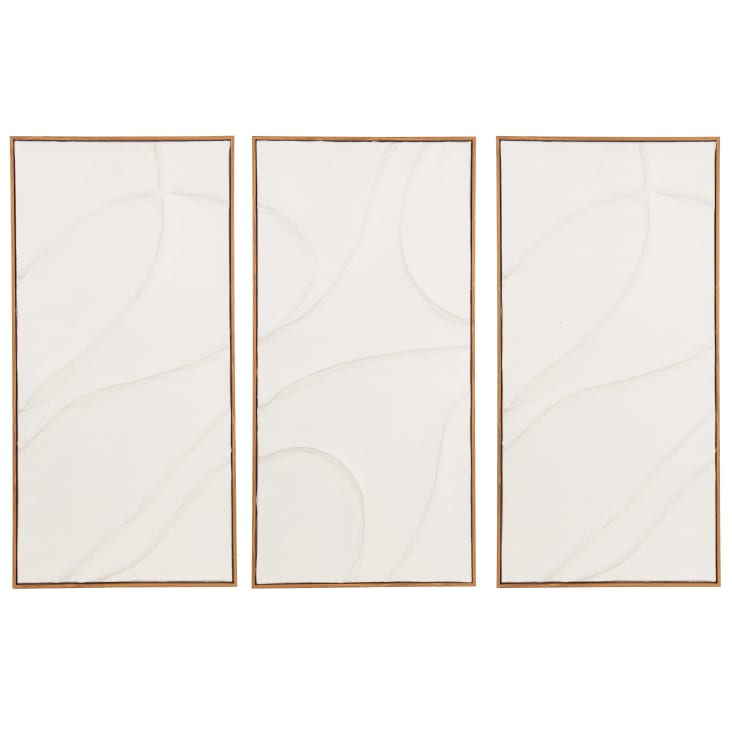 Triptiek schilderijen met witte reliëfs 104x70 Vantaa | Maisons du Monde