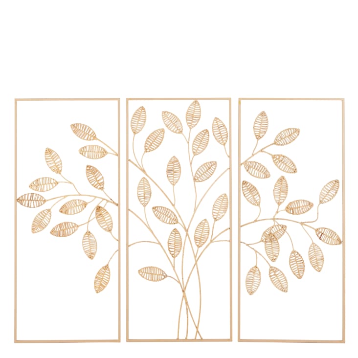 Triptychon Blattwerk aus Metall und Rattan 140x107 Celine | Maisons du Monde
