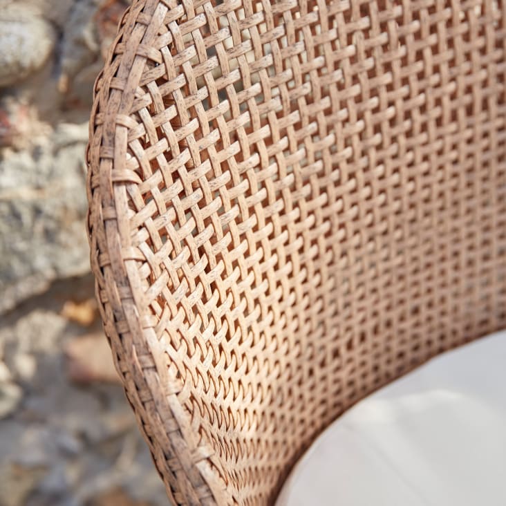 Tuinstoelen van gevlochten hars met rotanlook en ecru kussen (x2) Melio ...