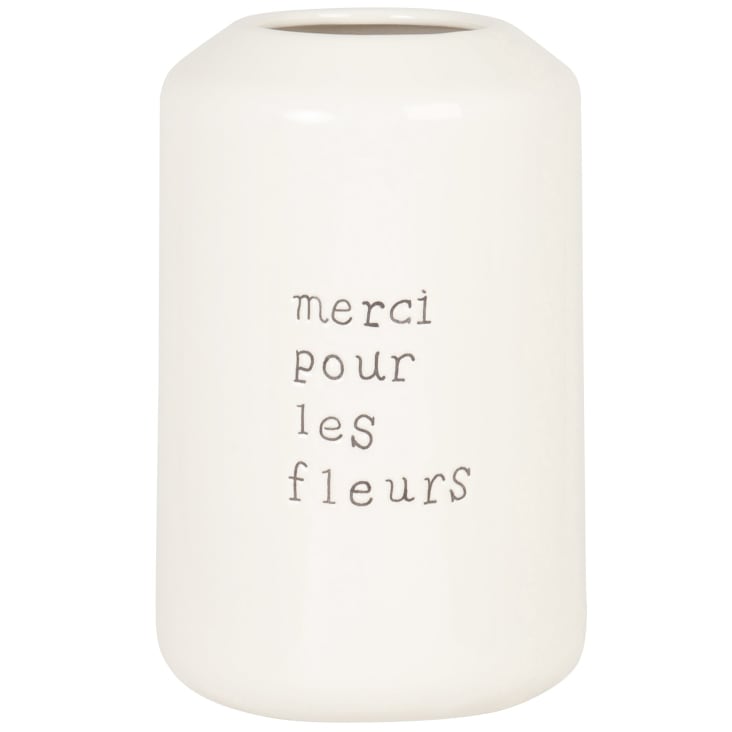 Vase en dolomite écrue "Merci pour les fleurs" H24 | Maisons du Monde