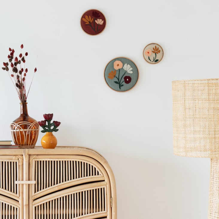 Veelkleurige geborduurde ronde wandkleden (x3) Bombi | Maisons du Monde