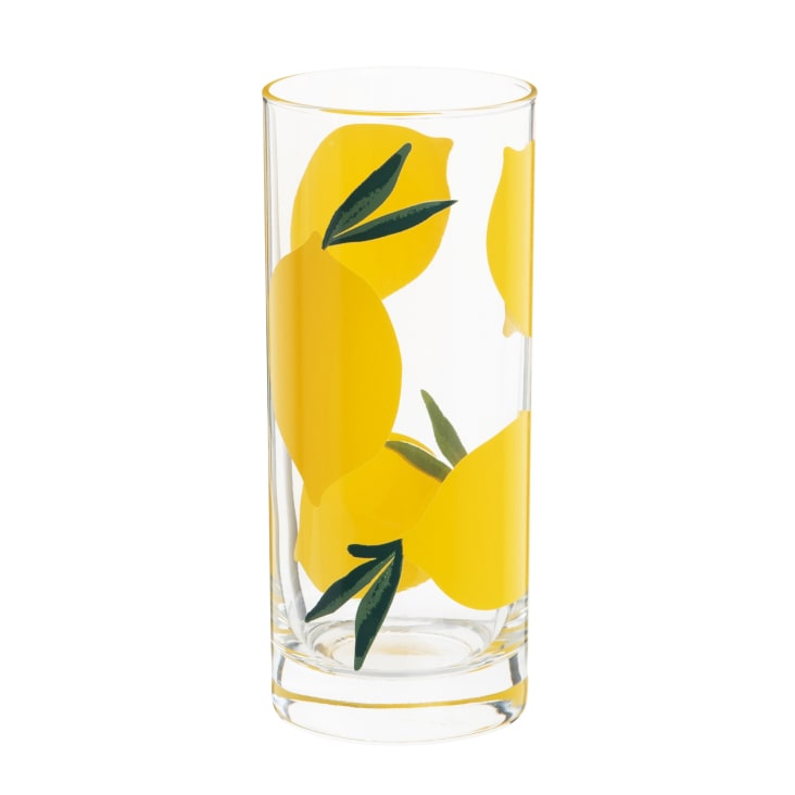 Verres en verre motifs citrons jaunes (x6) support paillotte en fibre ...