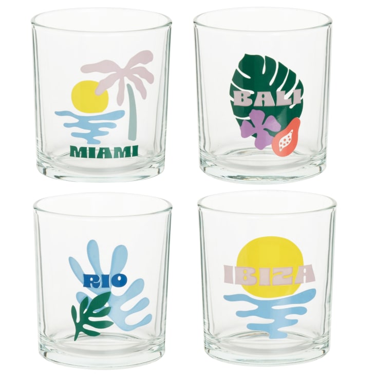 Verres en verre transparent motif tropical multicolore (x4) DESTINATION ...
