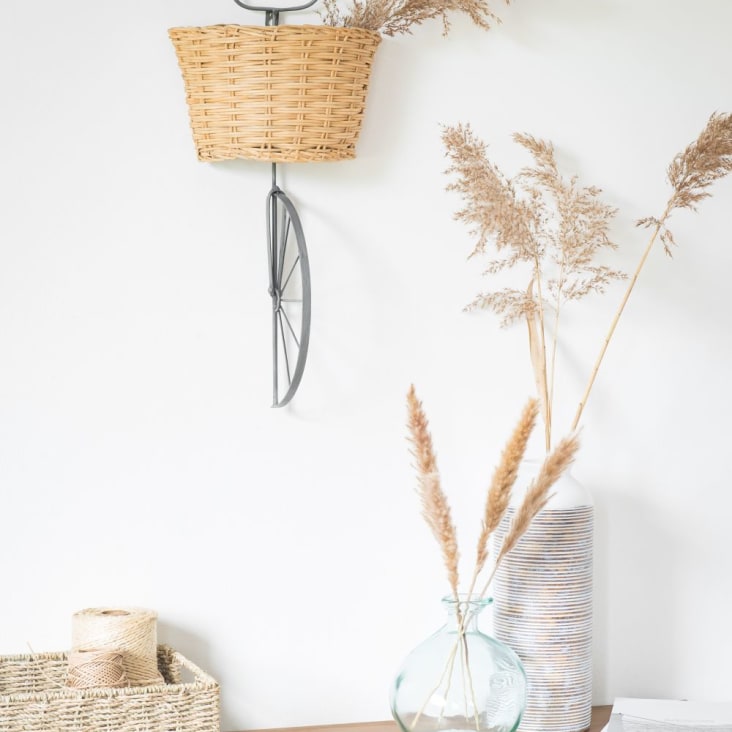 Wanddecoratie met fiets van zwart metaal en rotan 40x63 CITY BIKE ...