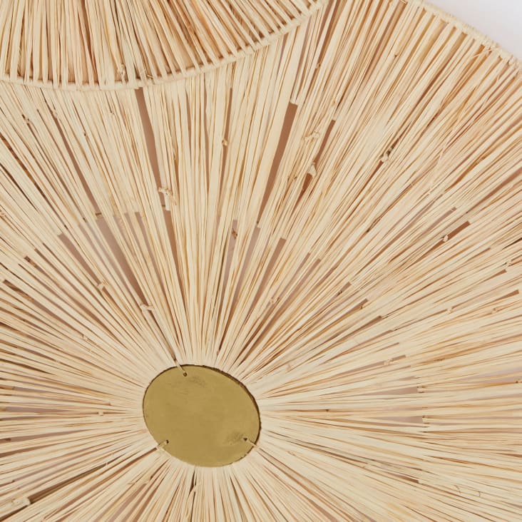 Wanddecoratie van raffia met verguld metalen middenstuk, 145 x 105 cm ...