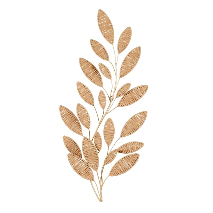 Wanddekoration Ast aus goldfarbenem Metall und geflochtenem Rattan ...