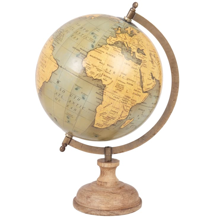 Wereldbol met wereldkaart van mangohout, groen en beige AQABA | Maisons ...