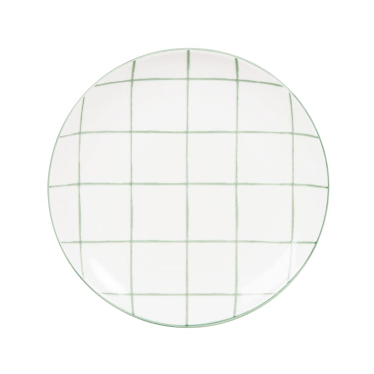 Wit en groen geruit porseleinen dessertbord Enora | Maisons du Monde