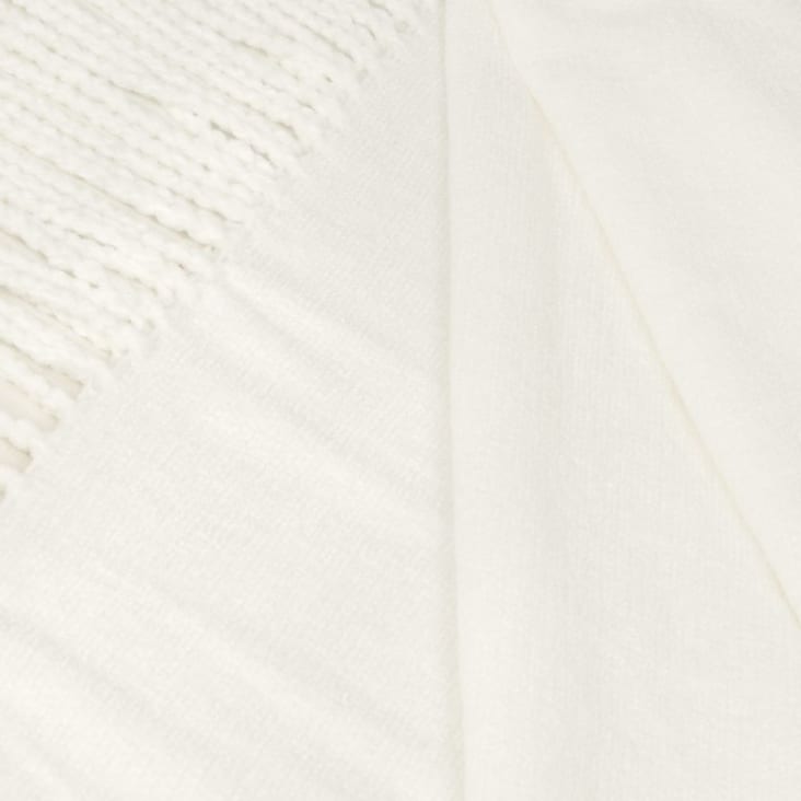 Witte chenille plaid van gerecycleerd polyester met franjes, 130 x 170 ...