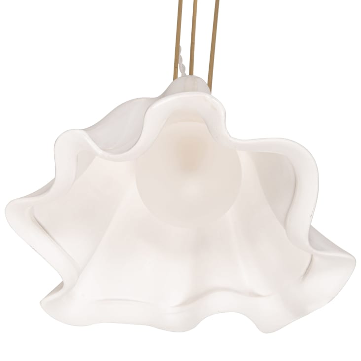 Witte geplooide keramische hanglamp met gouden metalen stang Domitille ...
