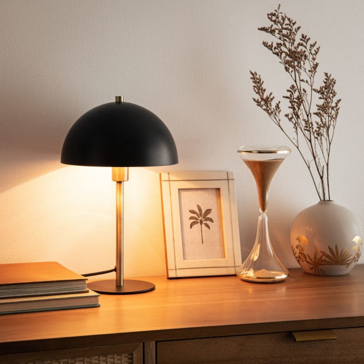 Zwarte en vergulde metalen lamp in de vorm van een paddenstoel Davy ...