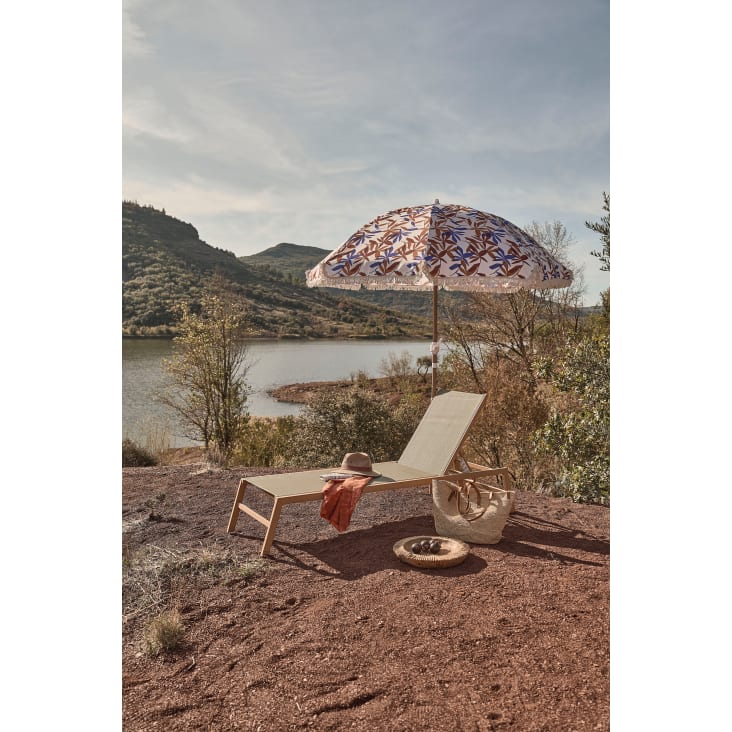 Seconde chance - Bain de soleil en aluminium imitation bois et toile plastifiée vert kaki Hawai ...