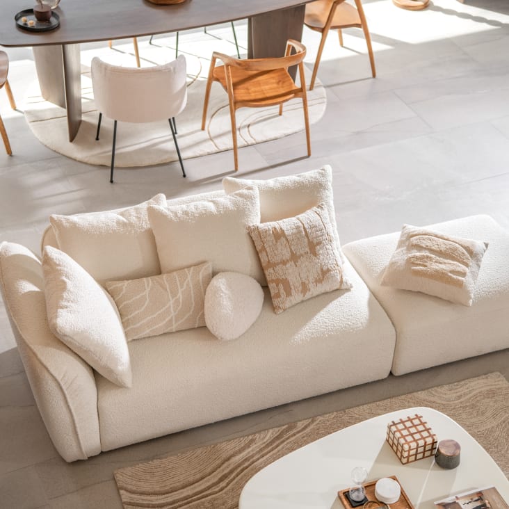 Chaise longue derecha de sofa modulable tela en crudo tipo lana rizada Flake Maisons du Monde