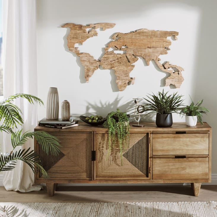 Déco murale mappemonde en bois de manguier gravé 132x76 ALVI | Maisons ...