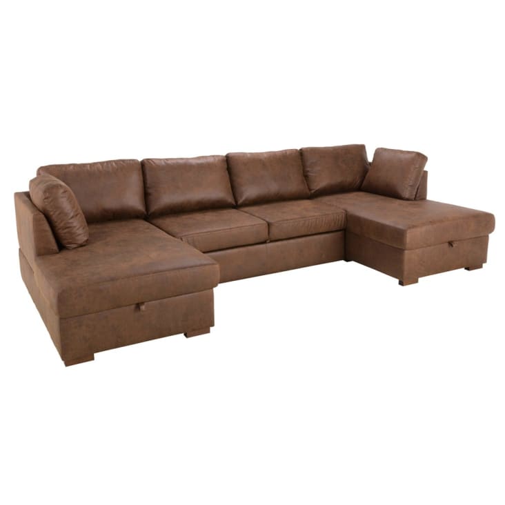 Divano panoramico trasformabile 7 posti marrone in microfibra Times square | Maisons du Monde