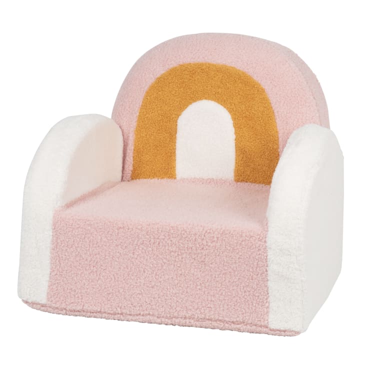 Ecru, roze en mosterdgele kinderfauteuil uit boucléstof Malaga ...