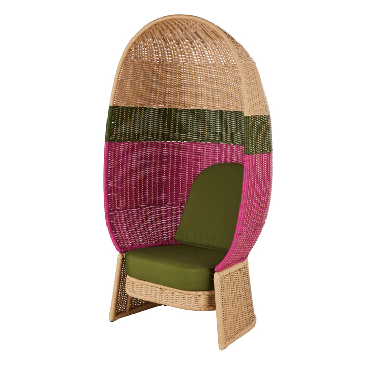 Fauteuil carrosse de jardin en acier, résine multicolore et coussins ...