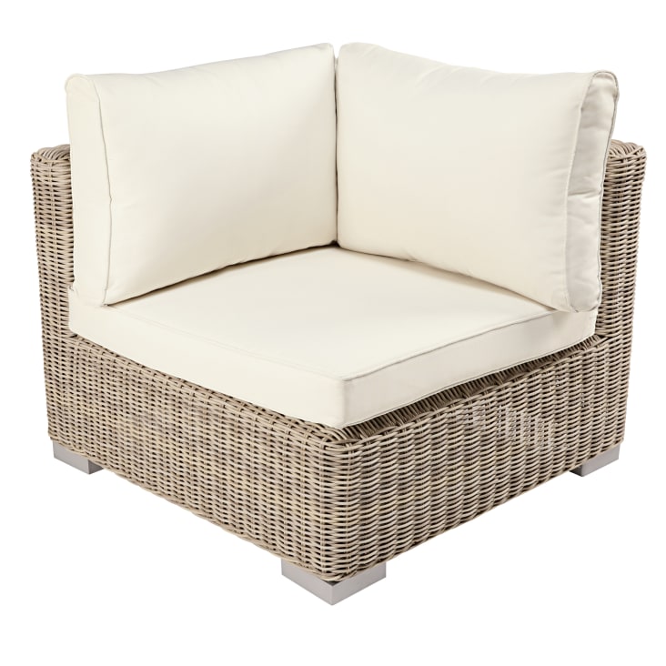 Hoek voor modulaire tuinbank in beige geweven gerecycled hars en ...
