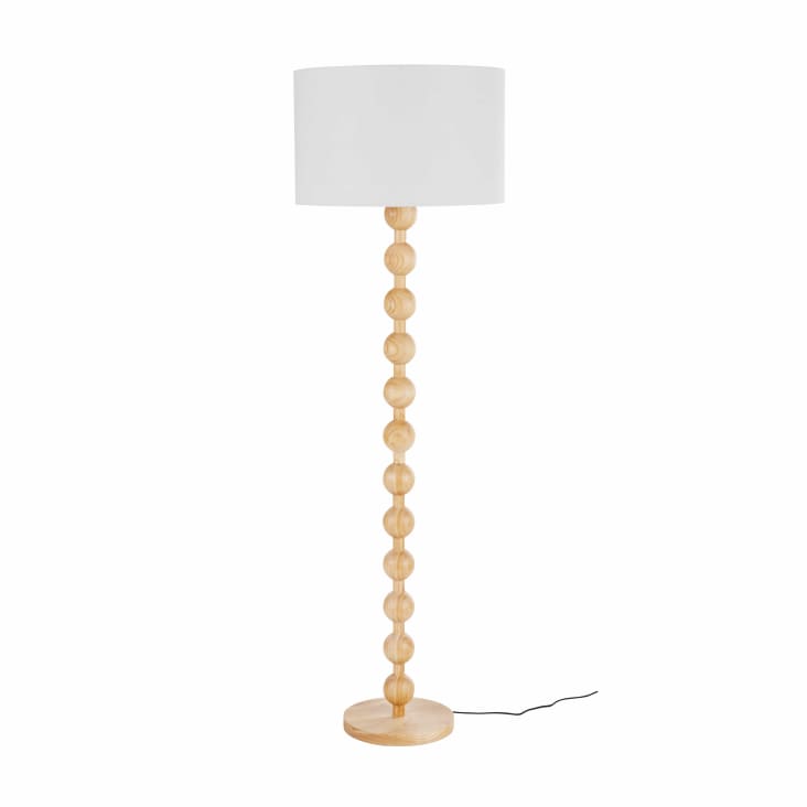 Lampadaire boules en bois d'hévéa et abat-jour blanc H160 Loresa ...