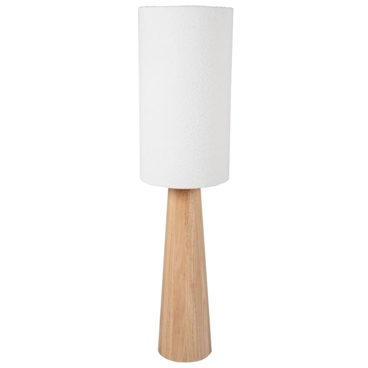 Lampadaire en bois d'hévéa et abat-jour en tissu bouclette crème H141 ...