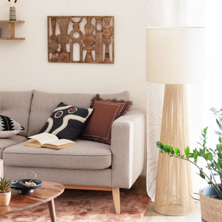 Lampadaire en papier et abat-jours en polyester recyclé beige H141 Kata ...
