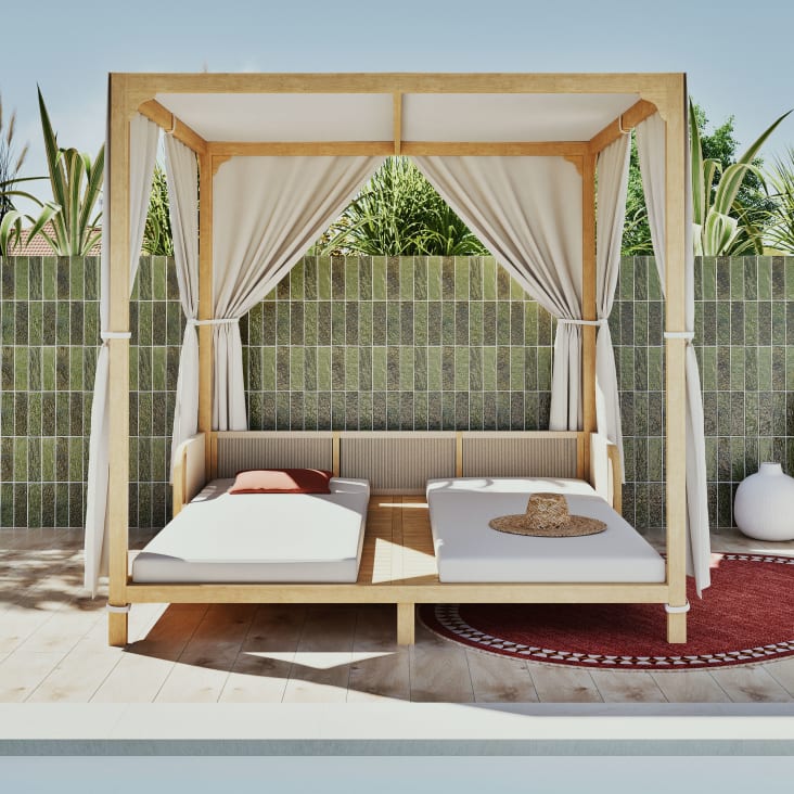 Lettino prendisole doppio a baldacchino professionale in legno di ...