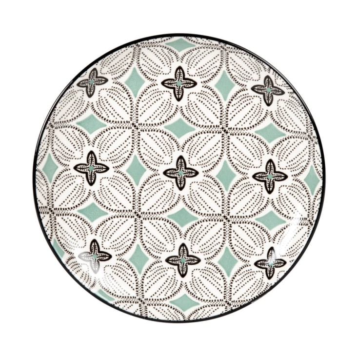 Plato de postre, cerámica, motivos gráficos azul grisáceo, verde y ...