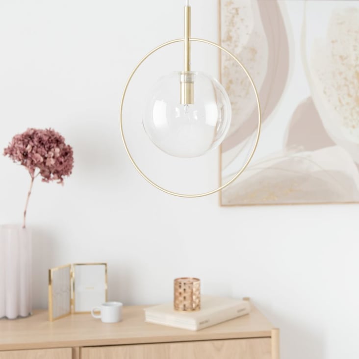 Suspension en métal doré et globe transparent Coronella | Maisons du Monde
