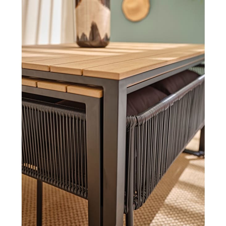 Tafels uit composiet met teakeffect voor 4 personen (x2) en zwarte ...