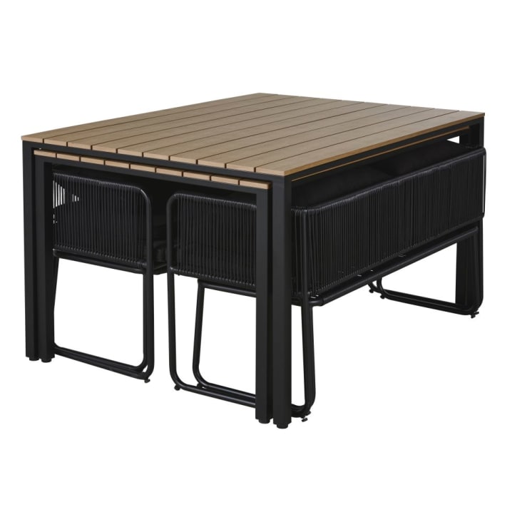 Tafels uit composiet met teakeffect voor 4 personen (x2) en zwarte ...