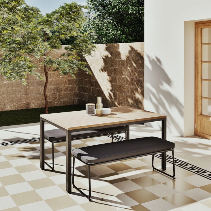 Tafels uit composiet met teakeffect voor 4 personen (x2) en zwarte ...