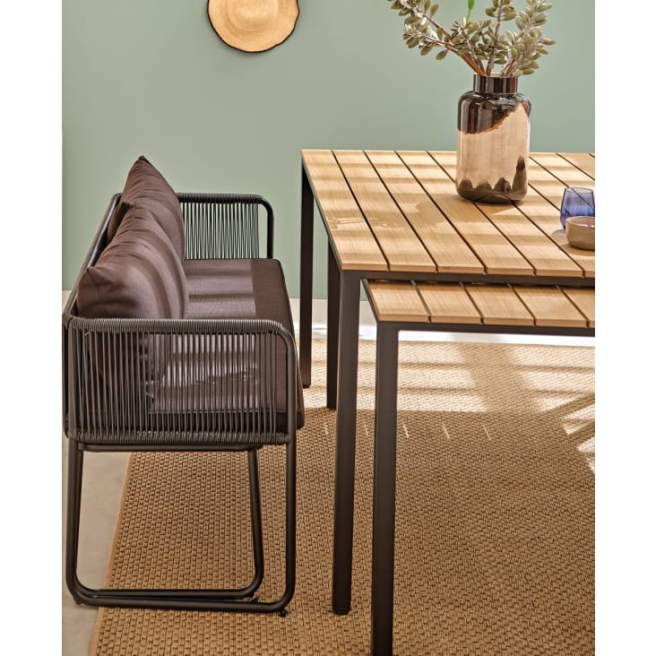 Tafels uit composiet met teakeffect voor 4 personen (x2) en zwarte ...