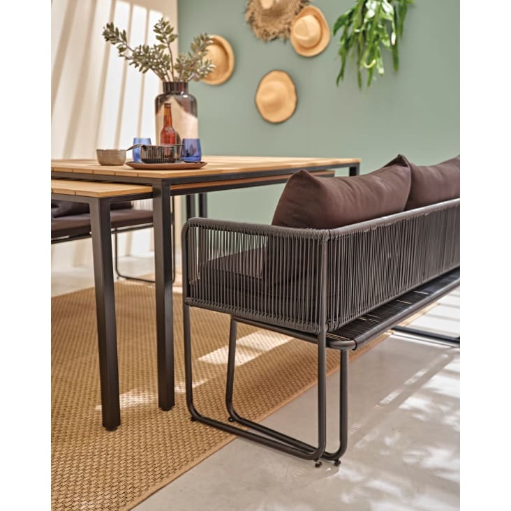 Tafels uit composiet met teakeffect voor 4 personen (x2) en zwarte ...