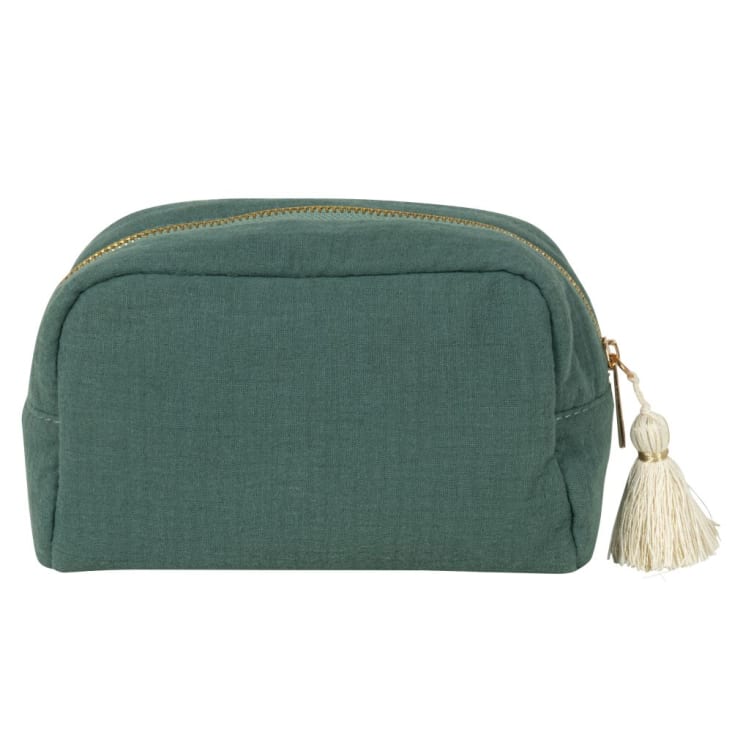 Trousse en gaze de coton verte et pompon 18x12 ESSENTIELLE | Maisons du ...