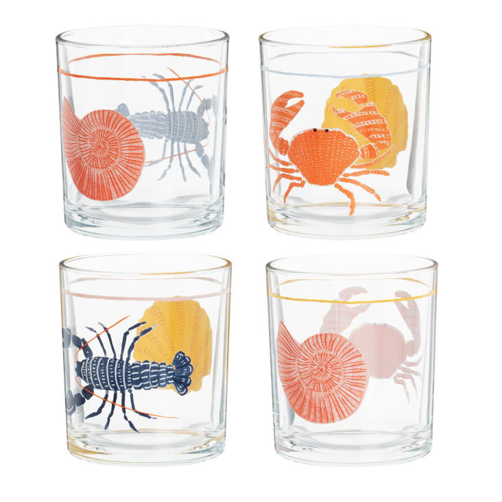 Verres en verre transparents motifs rouges, bleus et jaunes (x4) Malo ...