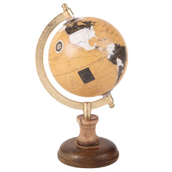 Miniwereldbol met beige en goudkleurige wereldkaart | Maisons du Monde