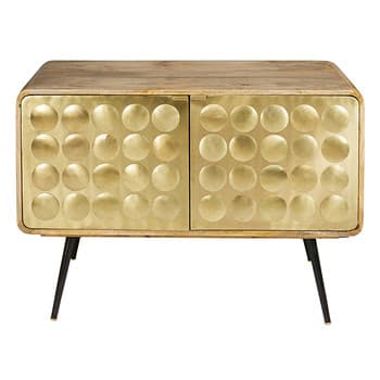 Buffetkast met 3 deurtjes van massief mangohout en goudkleurig staal ...