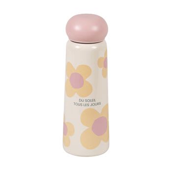 Gourde en inox beige crème motifs cœurs roses 0,350L Hello sunshine ...
