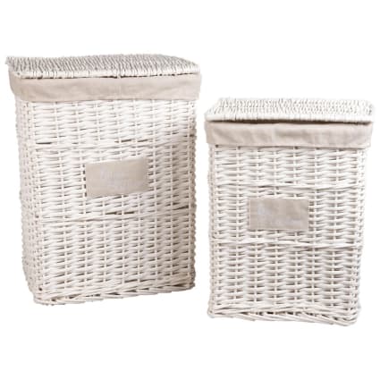 Set de 2 cestas para la ropa de mimbre y lino | Maisons du Monde