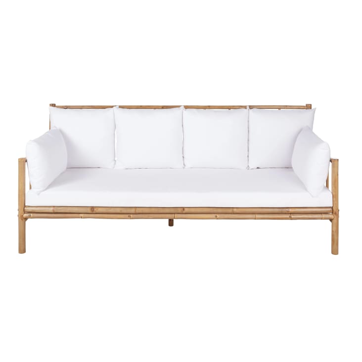 3-zits bank van bamboe met witte kussens Robie | Maisons du Monde