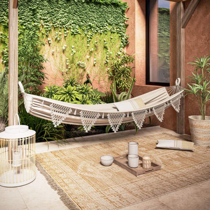 Amaca doppia in cotone riciclato beige 160x230 cm MERCADORA | Maisons ...