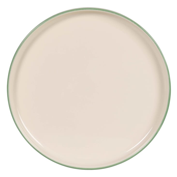 Assiette plate en céramique blanche et liseré vert Alban | Maisons du Monde