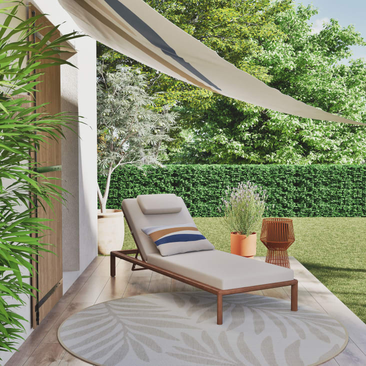 Bain de soleil en aluminium effet bois et toile en polyester recyclé écru Chiara | Maisons du Monde