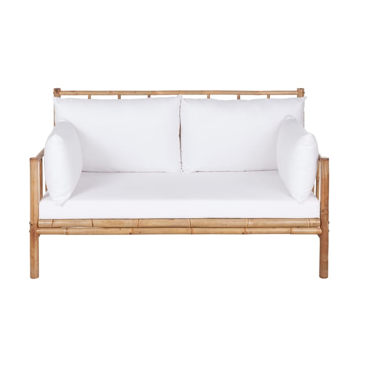 Banco-sofá de bambú de 2 plazas con cojines blancos Robie | Maisons du ...