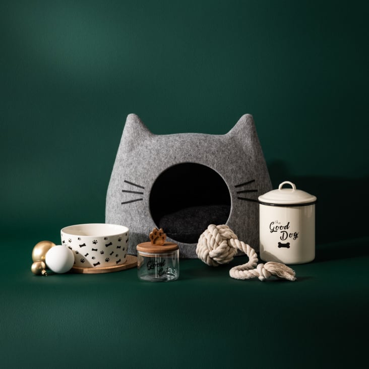 Boîte en verre imprimé noir et couvercle en bois d'acacia GOOD CAT ...