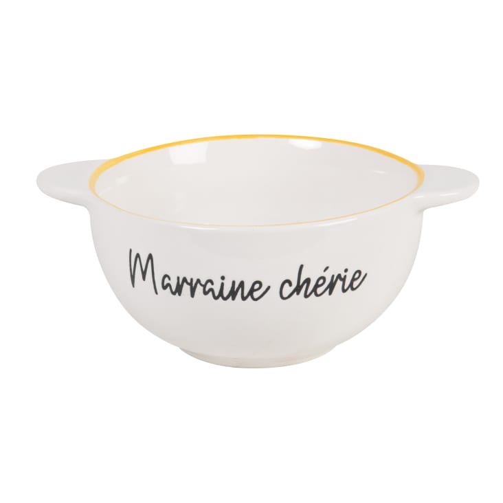 Bol breton en céramique blanche imprimé jaune et noir Marraine chérie ...